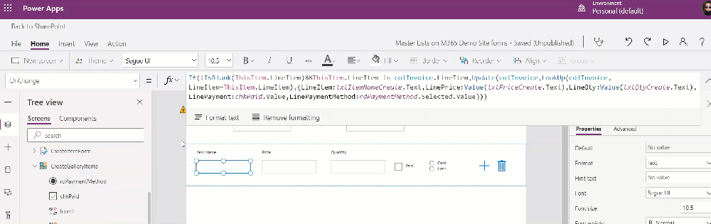 Repeating Tables in Power Apps using SharePoint List Form 2.0